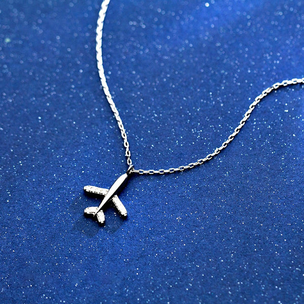 925 Sterling Silver Airplane Pendant Necklace for Women