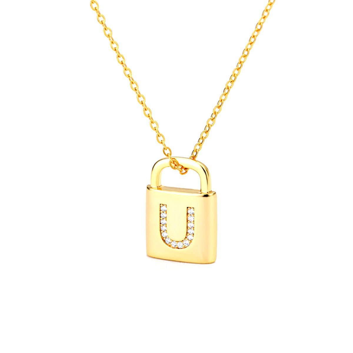 Gold Lock Necklace With Diamond Initial Letter - OurCoordinates